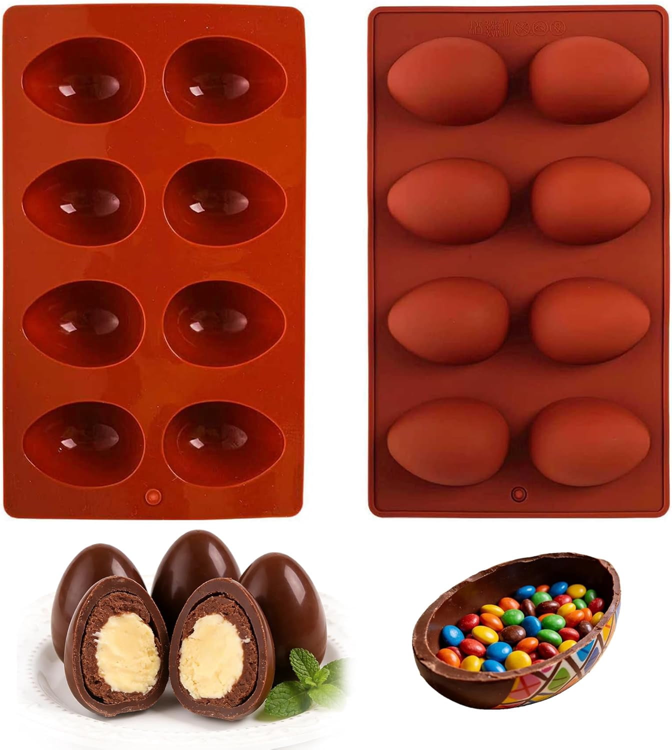 2 Pack 8-Cavity Easter Egg Silicone Baking Molds, Food-Grade Reusable ...