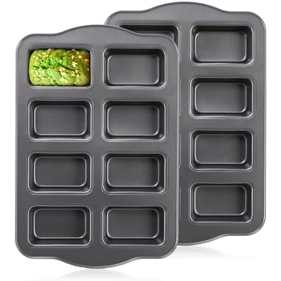 2 Pack 8 Cavity Mini Loaf Pan, Non-Stick Small Bread Loaf Pans ...