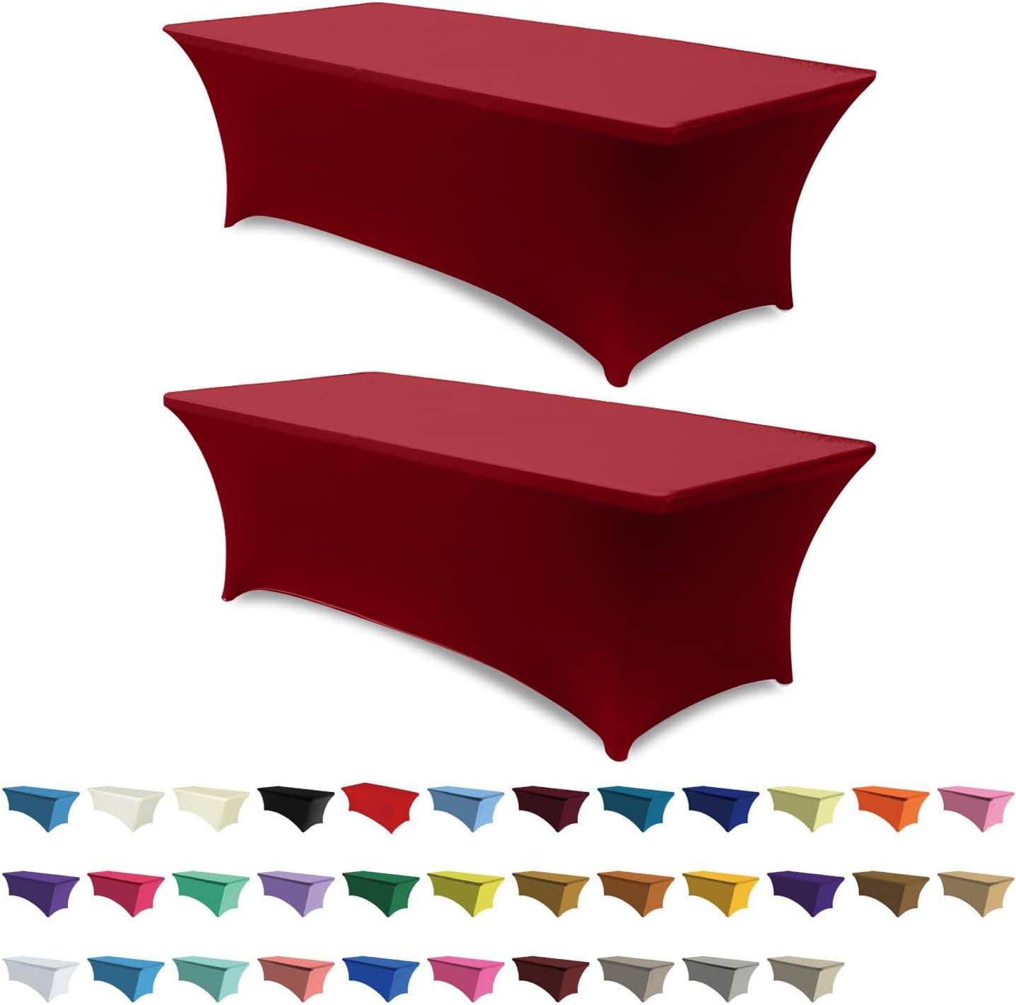 2 Pack 8 FT Red Spandex Table Cover Stretch Fitted Wrinkle Resistant ...