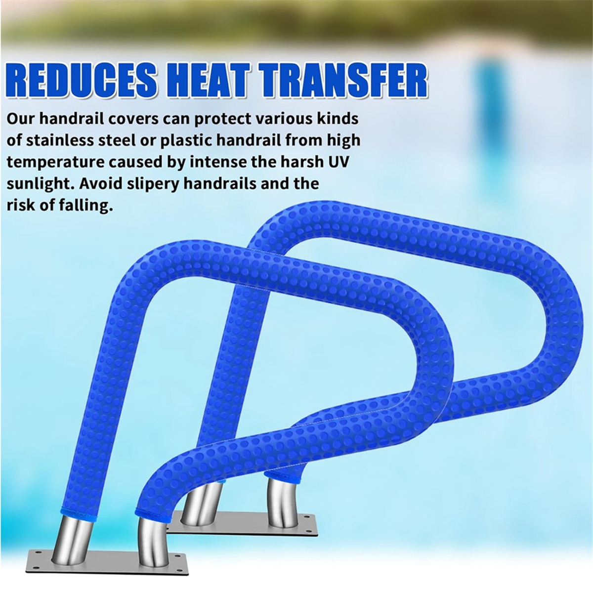 2 Pack 8 Ft Anti-Slip Pool Handrail Covers with Zippers, Swimming Pool ...