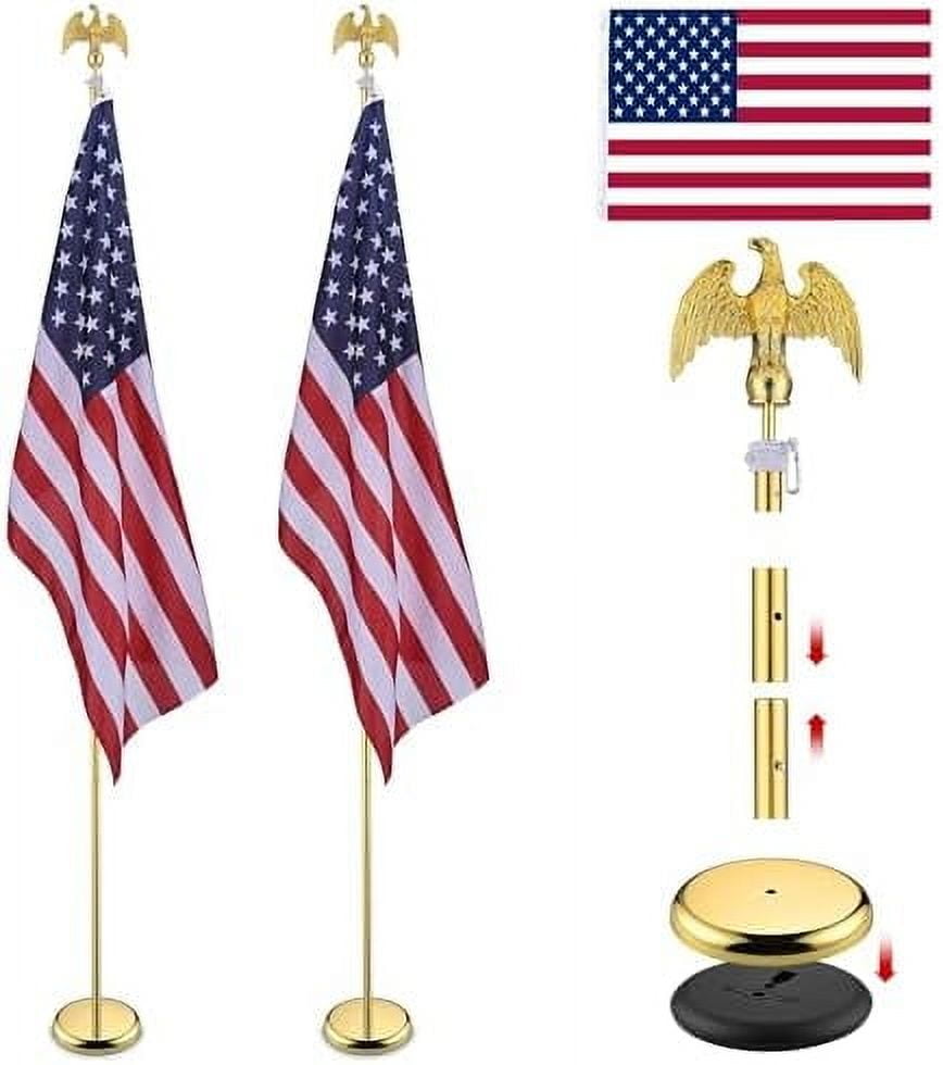 2 Pack 8 Ft Sectional Flag Pole Kit Golden Eagle Finial 3x5 Ft US Flag ...