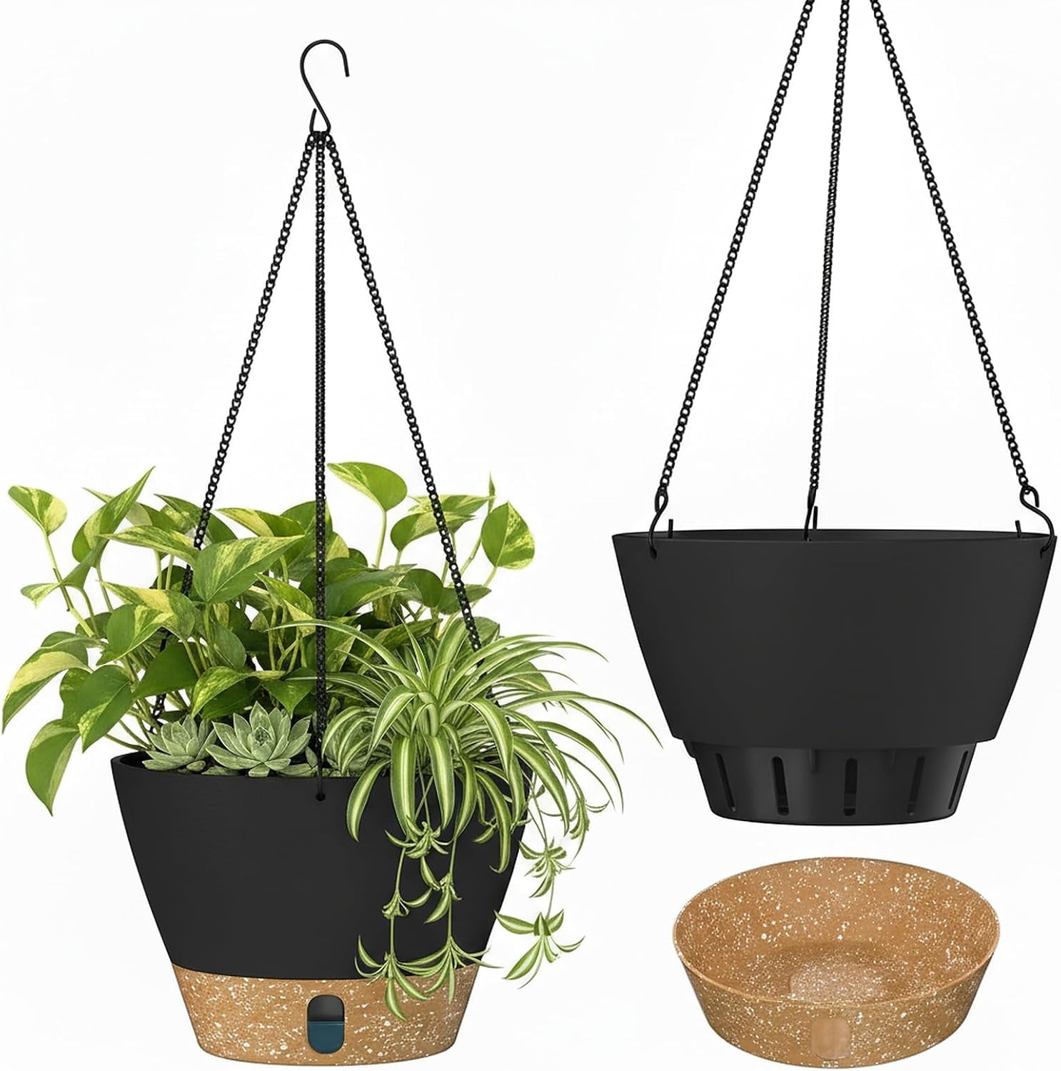 2 Pack 8 Inch Modern Gray Hanging Planters with Visible Water Level ...