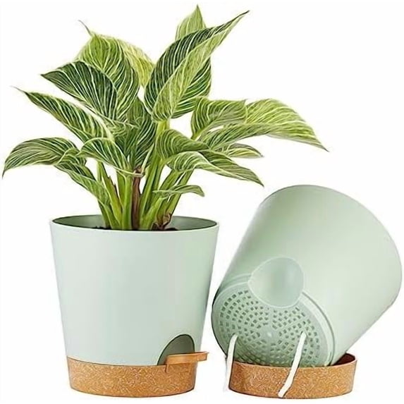 2-Pack 8 Inch Planter Pots for Indoor Outdoor Plants, Self Watering ...