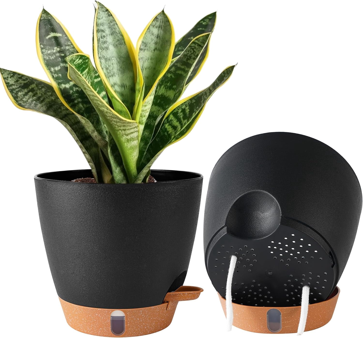 2 Pack 8 Inch Plastic Self Watering Plant Pots with Drainage Holes ...