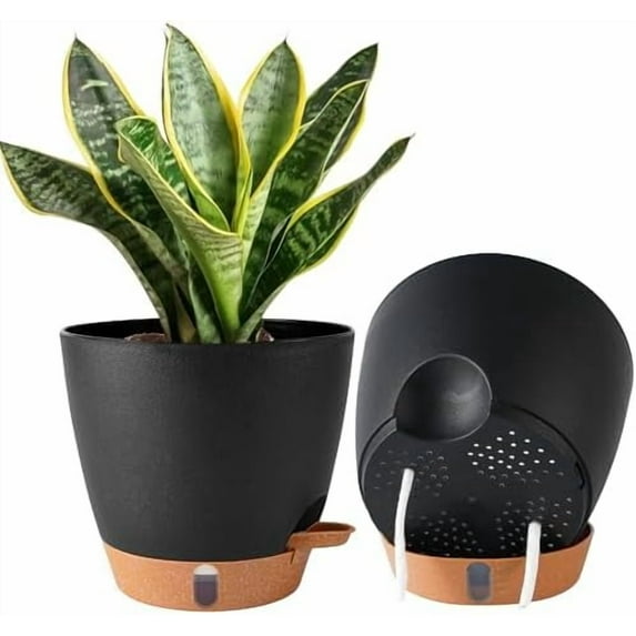 2 Pack 8 Inch Pots for Plants Indoor, Plastic Self Watering Planters ...