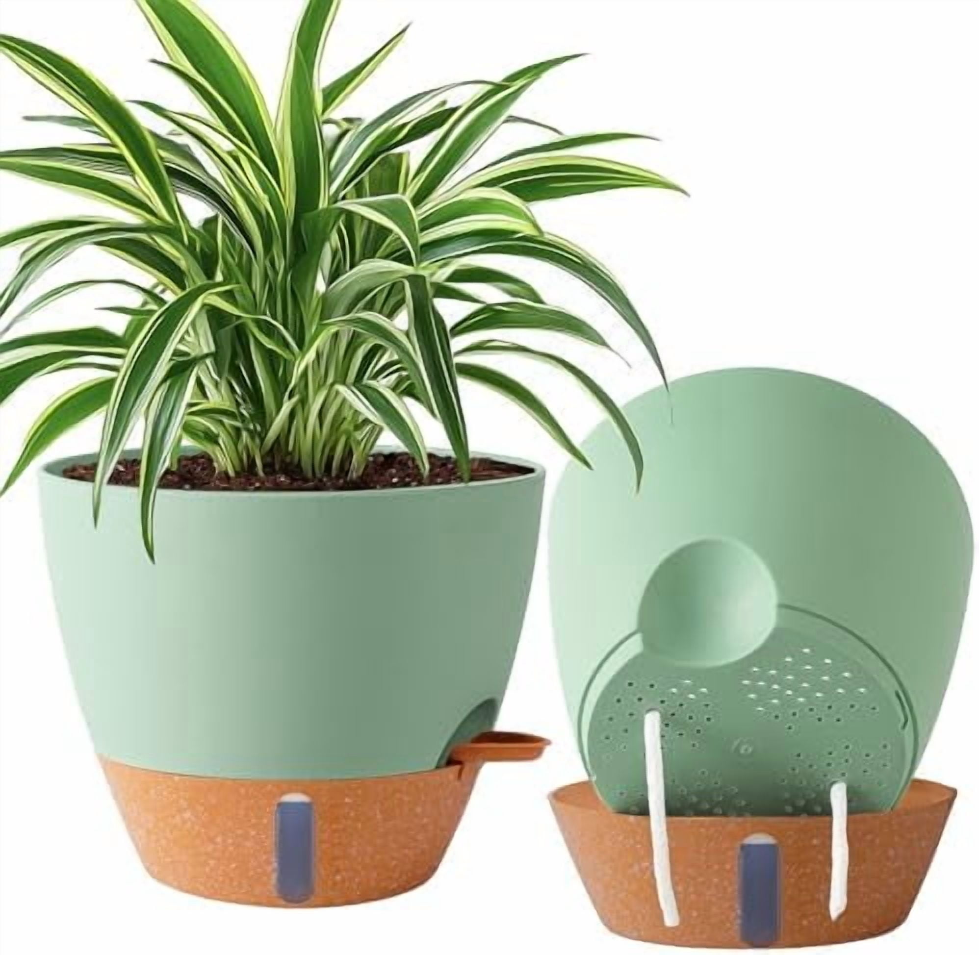 2 Pack 8 Inch Pots for Plants Indoor, Plastic Self Watering Planters ...