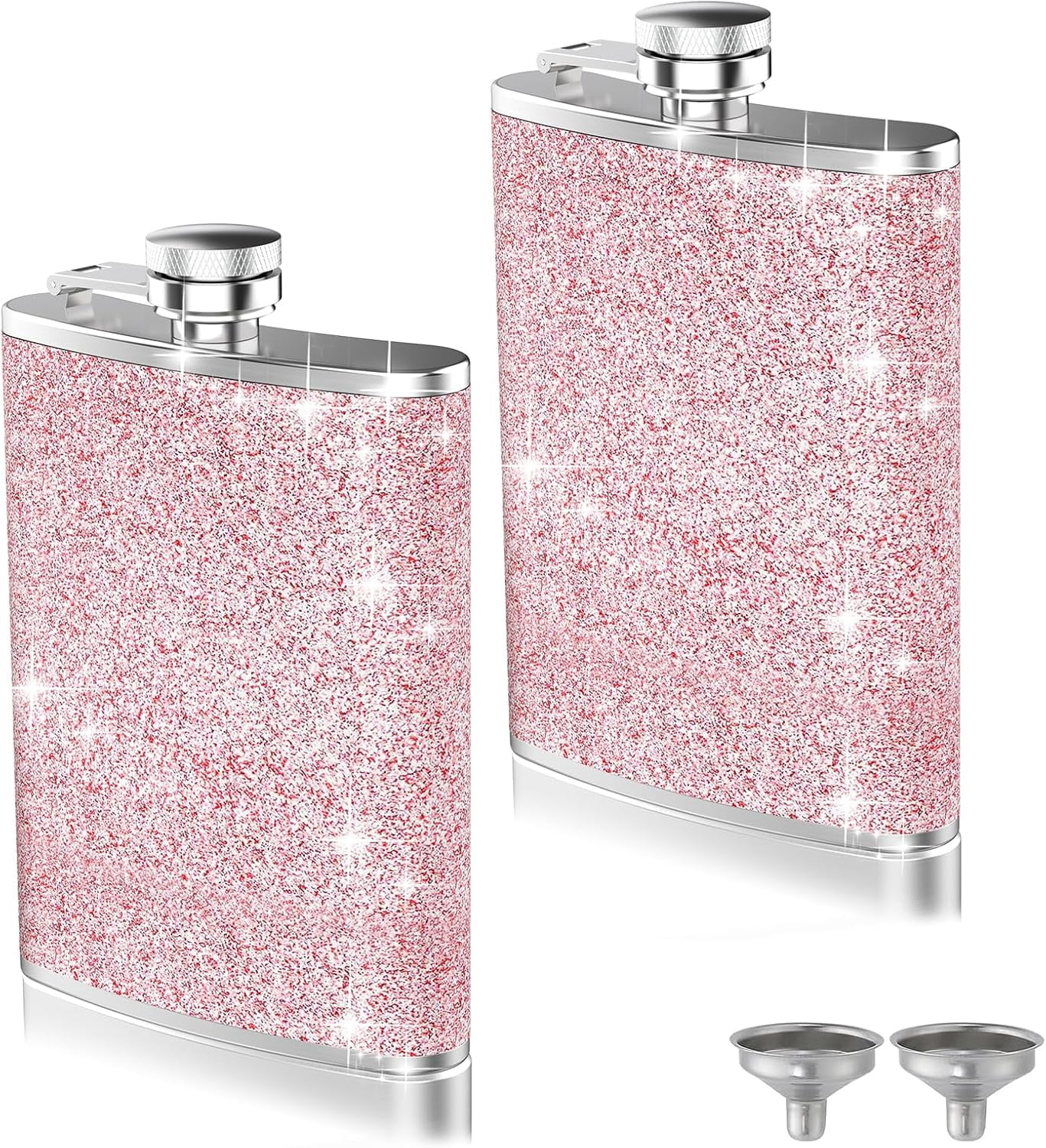 2-Pack 8 Oz Bling Hip Flasks for Liquor, Leakproof Thin Stainless Steel ...