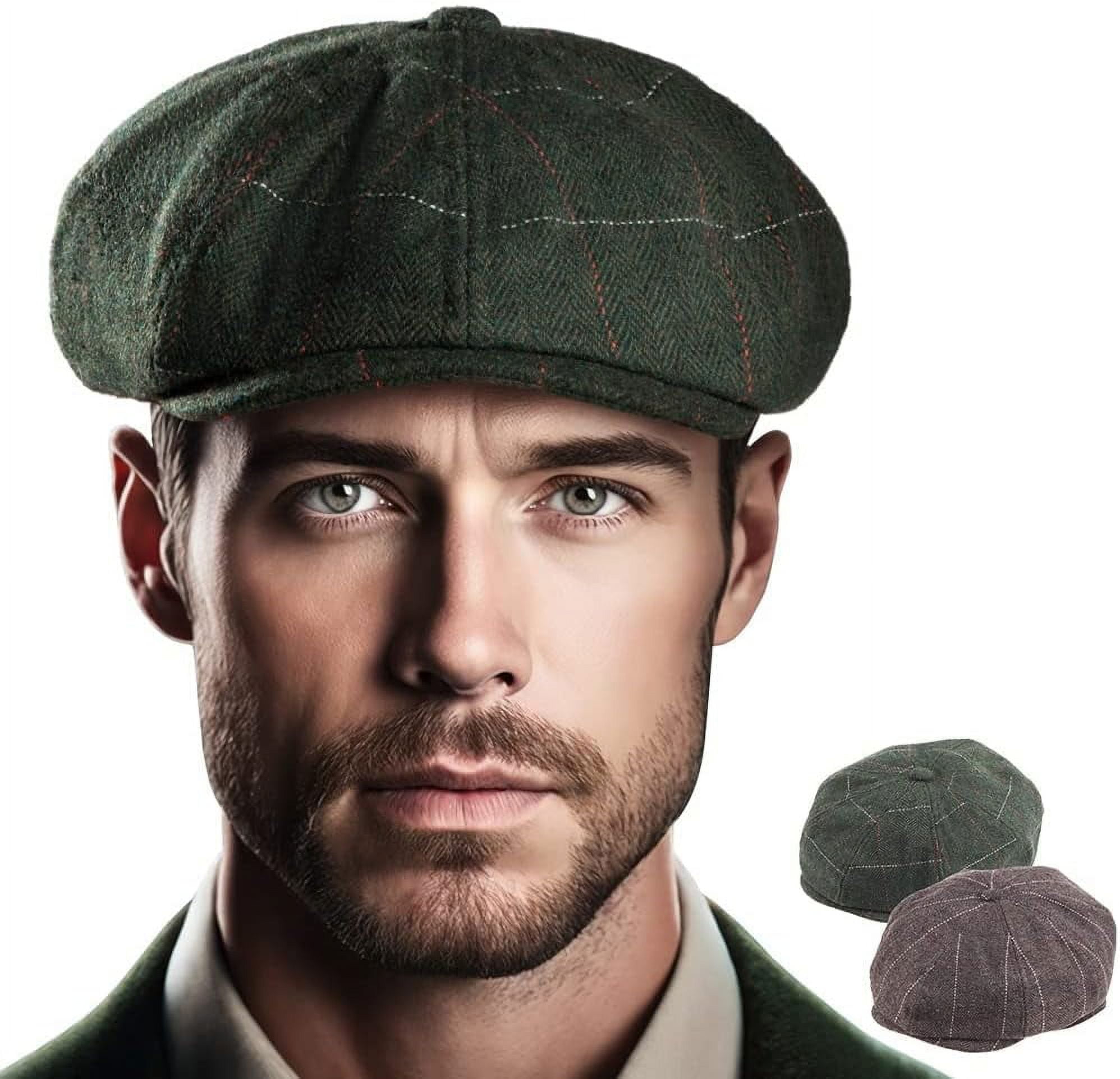 2-Pack 8-Panel Newsboy Hats for Men - Cabbie Cap, Wool Blend Tweed, Irish Hat, Adjustable ...