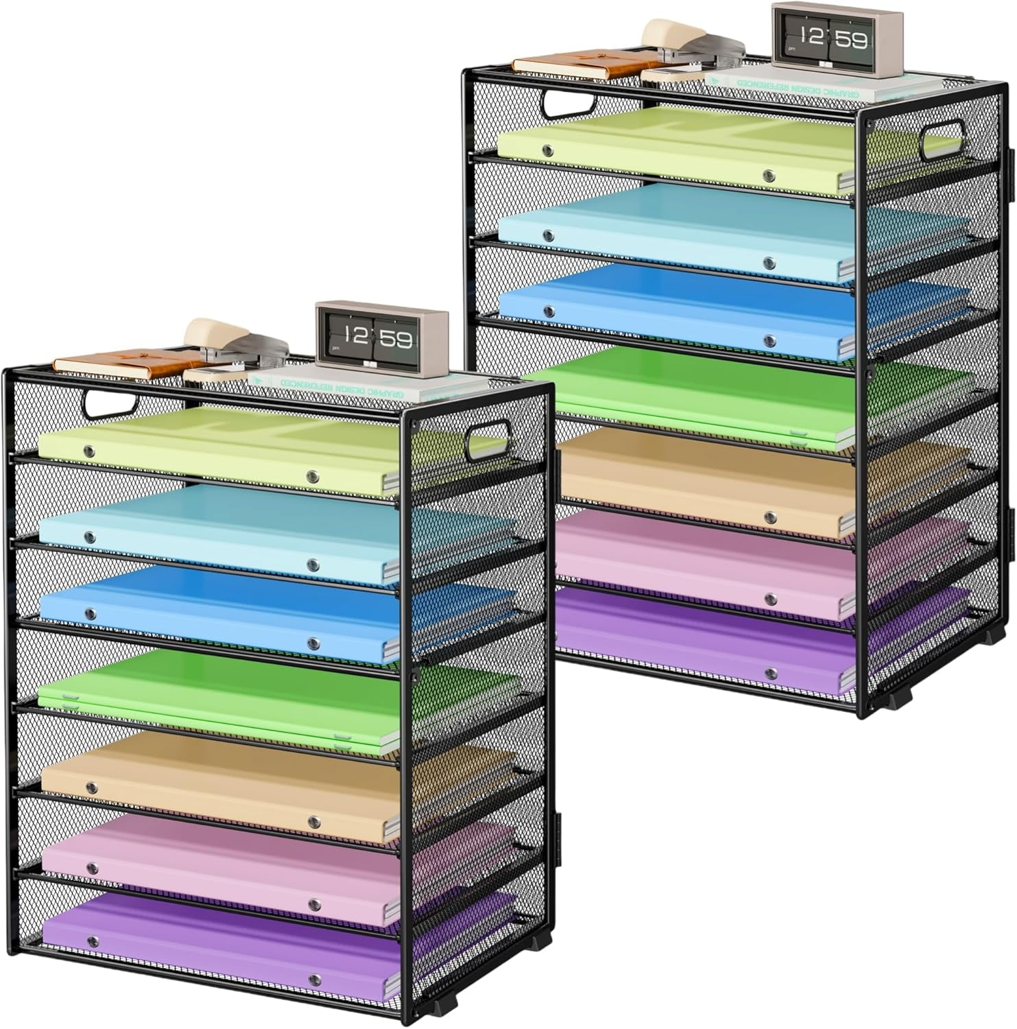 2 Pack 8 Tier Paper Organizer with Handle, Metal Mesh Desk File ...