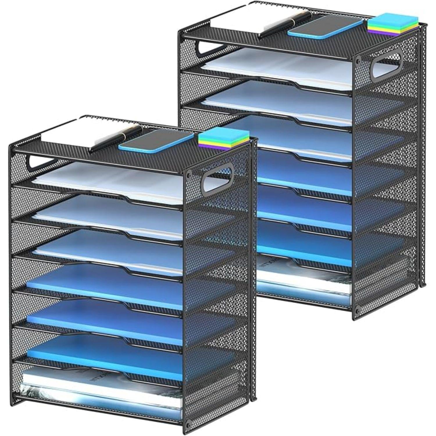 2-Pack 8 Tier Paper Organizer Letter Tray, Mesh Desk File Organizer ...