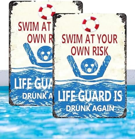 Warning Sign,Pool Rules Sign,Retro Metal tin Sign 2Pack Swim At Your ...