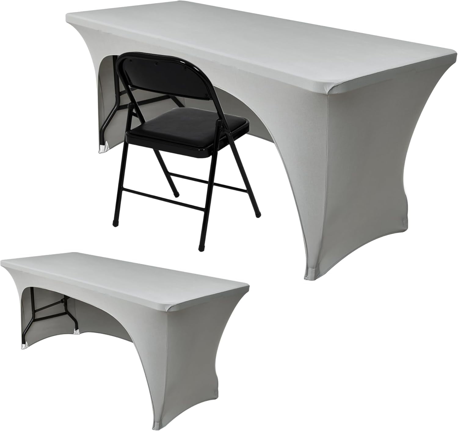2 Pack 8 ft Table Cloth Rectangle Tables-Open Back Spandex Fitted ...