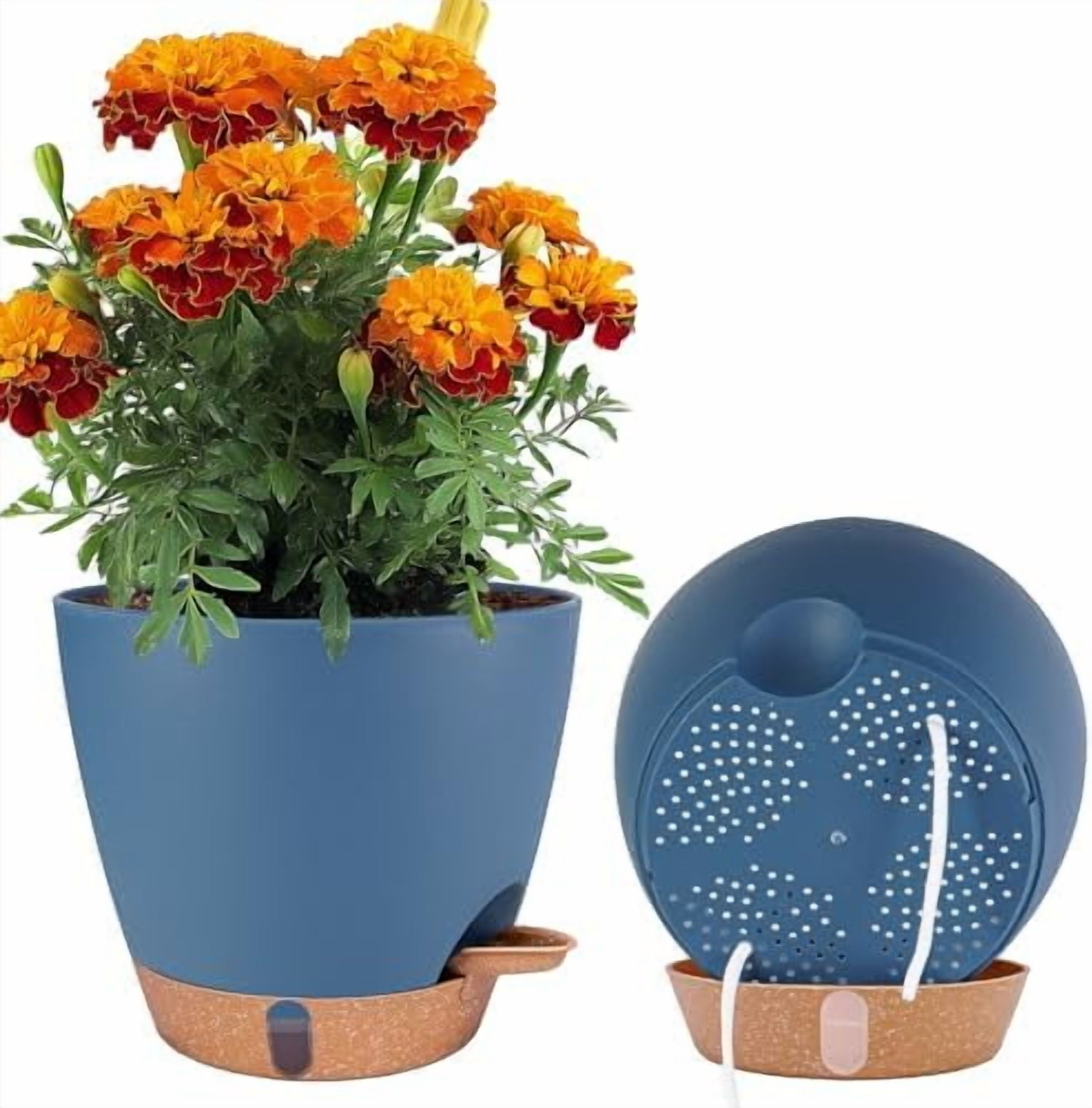 2 Pack 8 inch Plant Pots, Plastic Self Watering Planters with Drainage ...