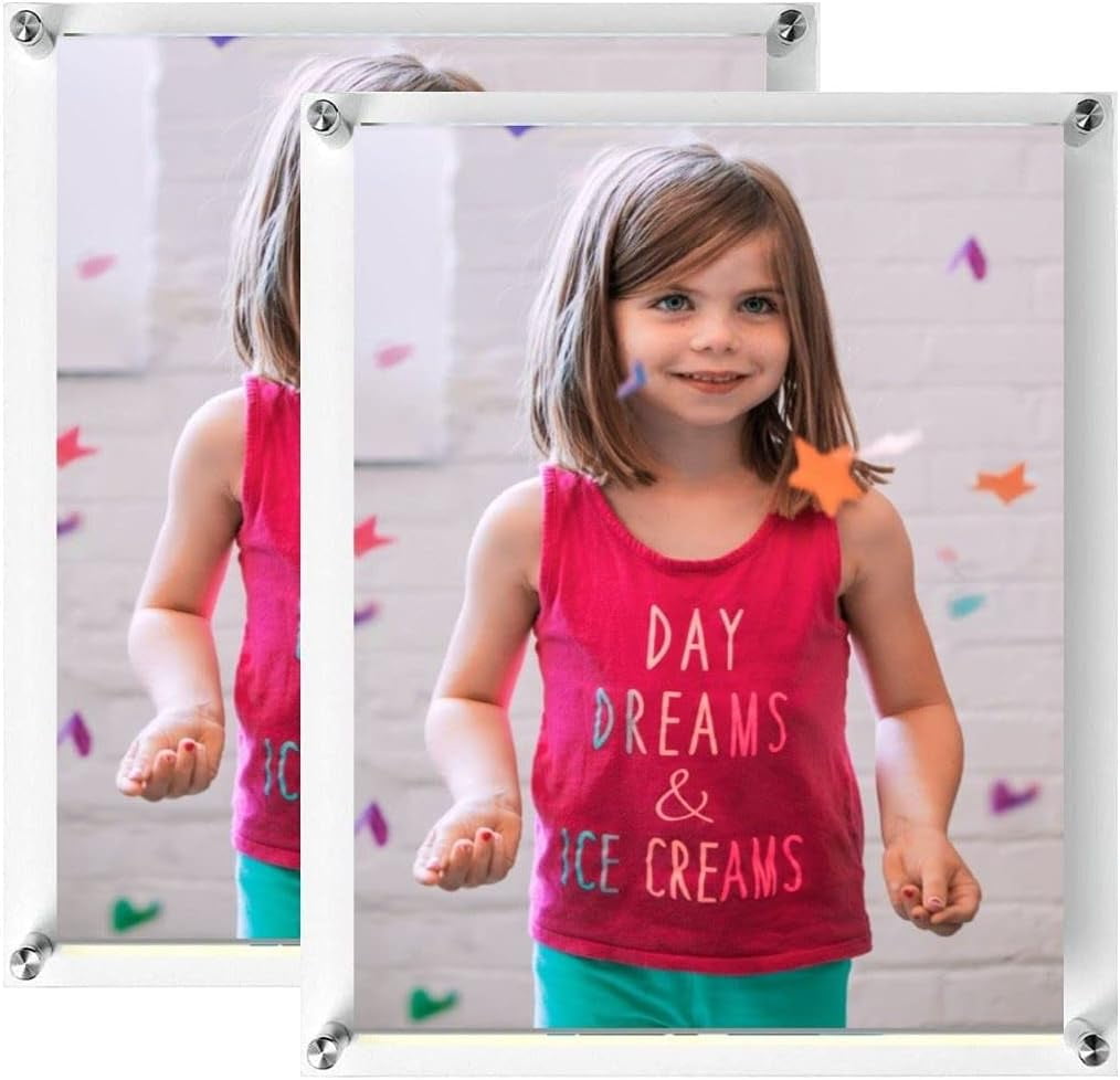 2 Pack (8" x 10") Clear Acrylic Wall Mount Floating Frameless Picture ...