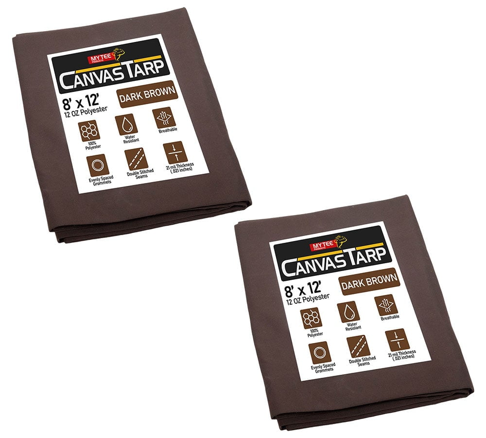 2 Pack 8' x 12' Dark Brown 12oz Canvas Tarp with Grommets - Water ...