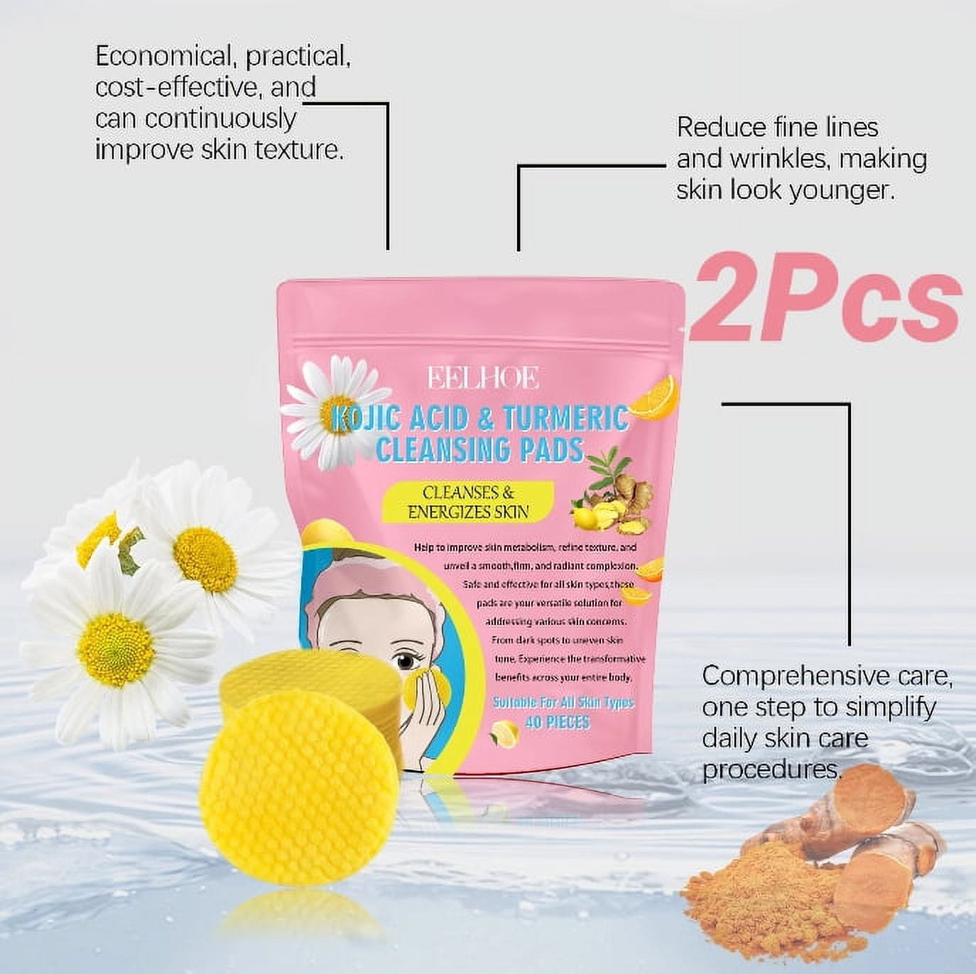 2 Pack 80PCS Turmeric Cleansing Pads for Dark Spots, Turmeric Kojic ... 2 Pack 80PCS Turmeric Cleansing Pads for Dark Spots, Turmeric Kojic ...