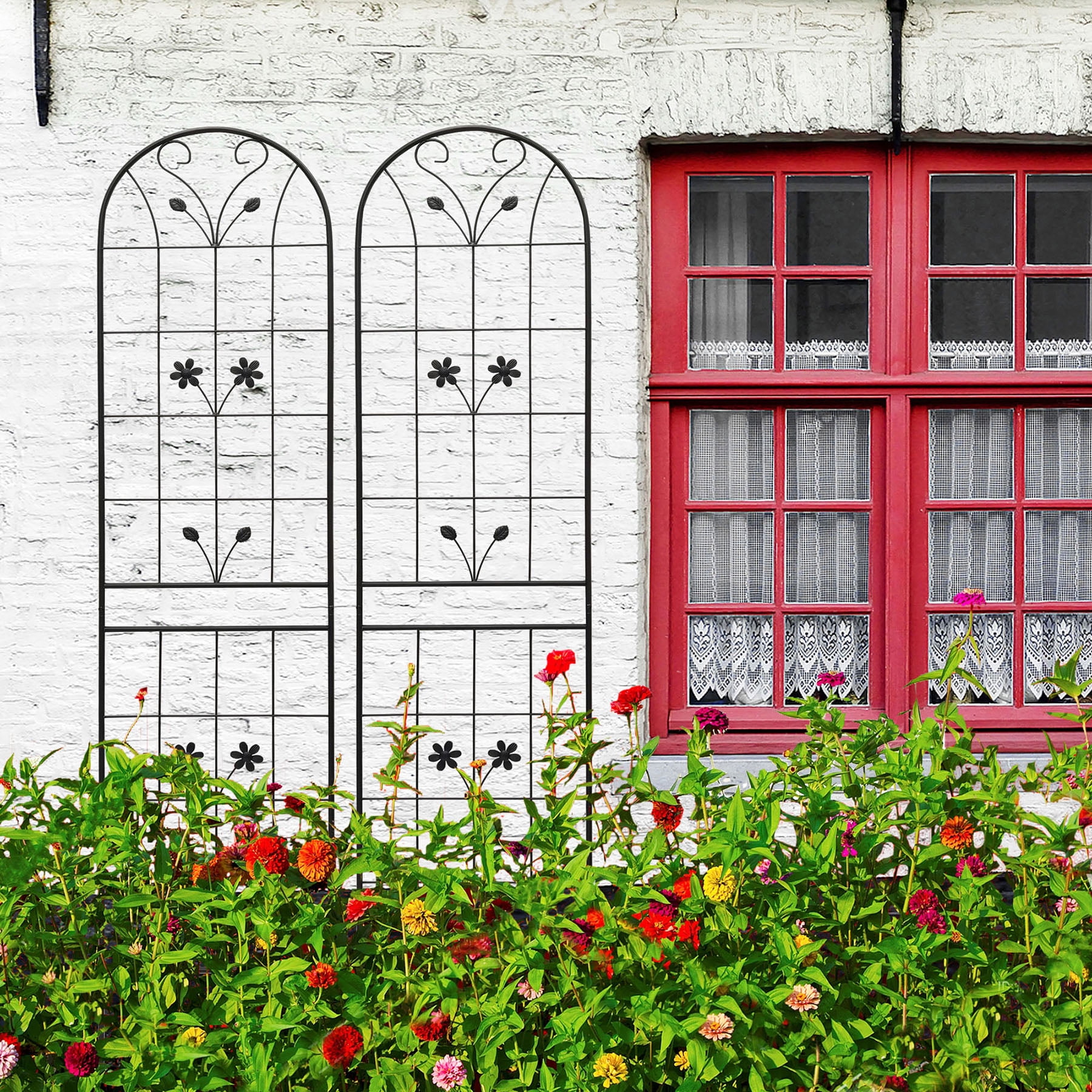 2 Pack 86" H Large Garden Trellis，Heavy Duty Rustproof Black Iron Plant ...