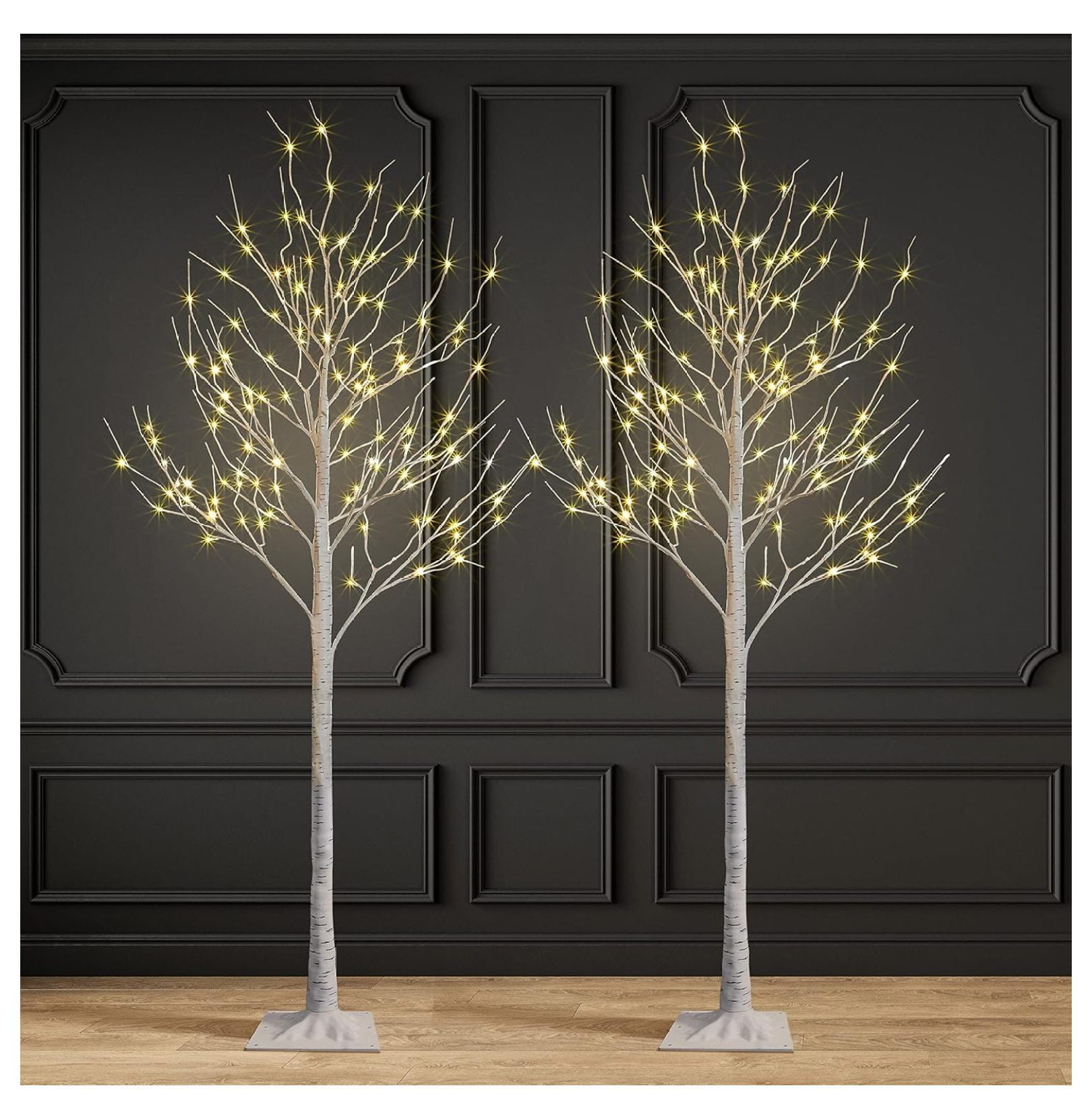 2 Pack 8FT Lighted Birch Tree 132 LED Artificial Tree for Decoration ...