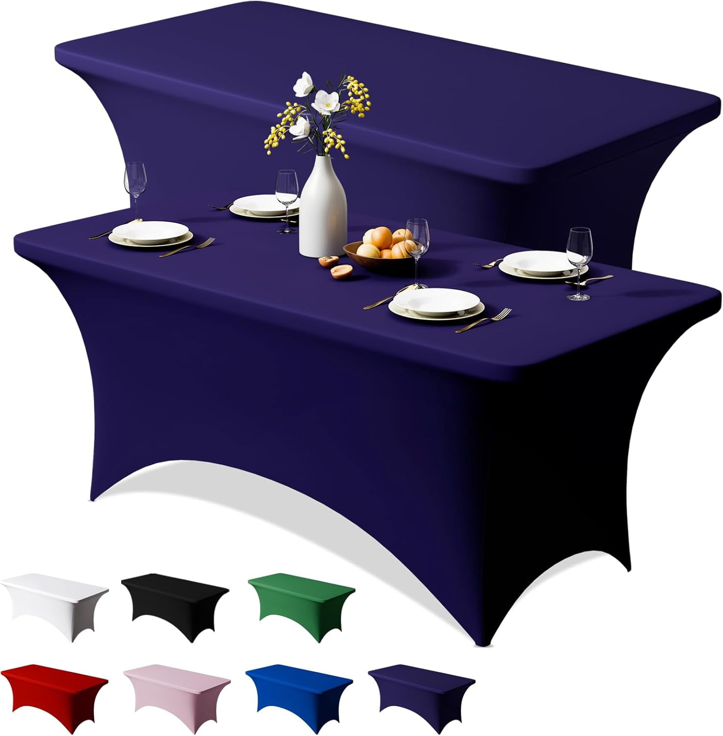 2 Pack 8FT Spandex Tablecloth - 96 x 30 Inch Rectangular Stretch ...