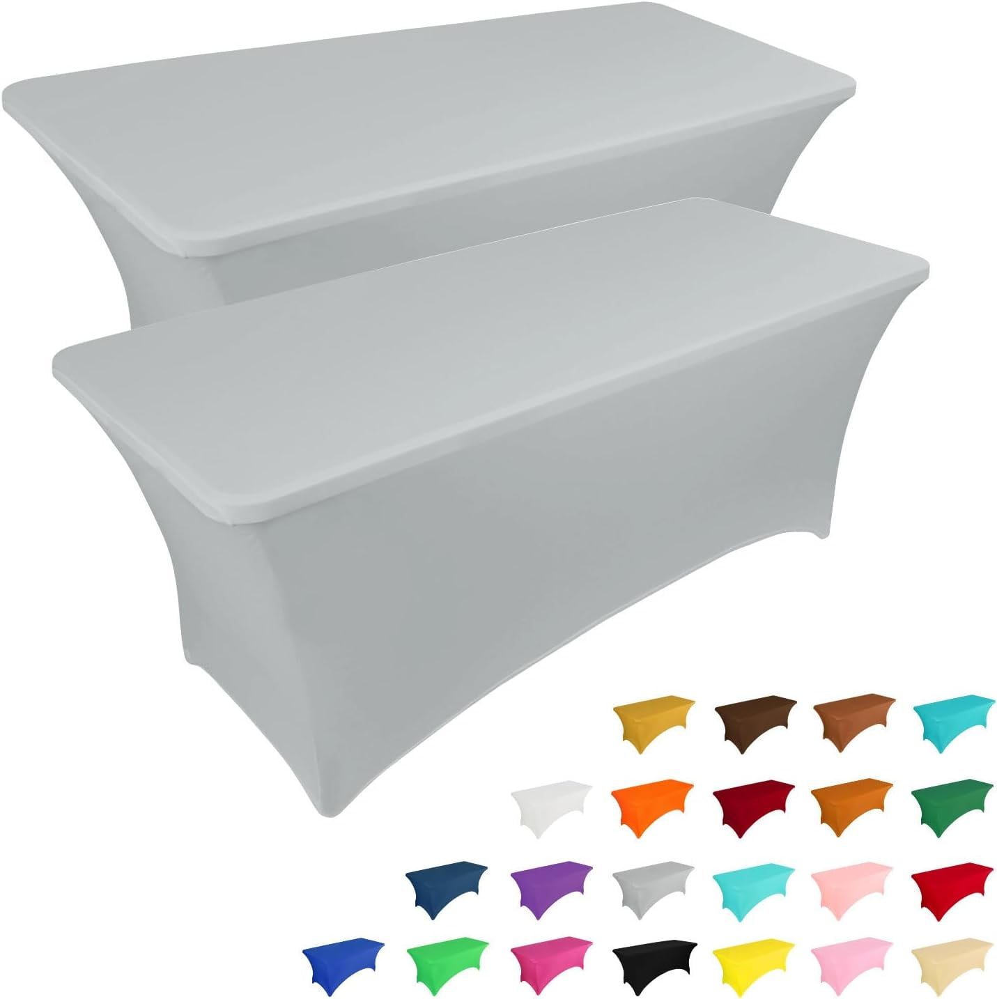 2 Pack 8FT Table Cloth for Rectangular Fitted Events Stretch Grey Table ...