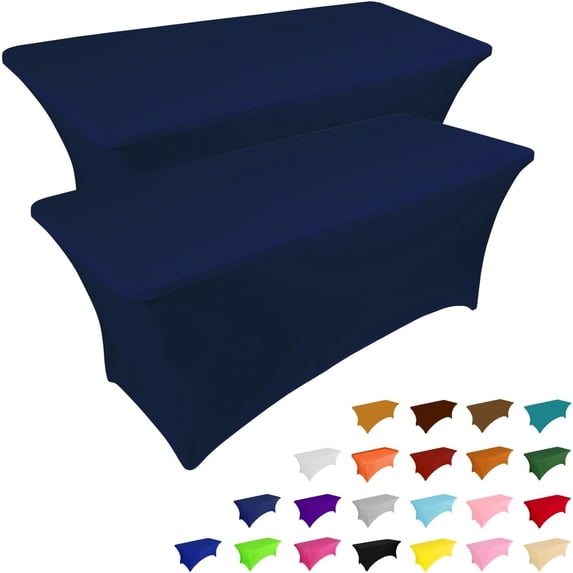2 Pack 8FT Table Cloth for Rectangular Fitted Events Stretch Jean Blue ...