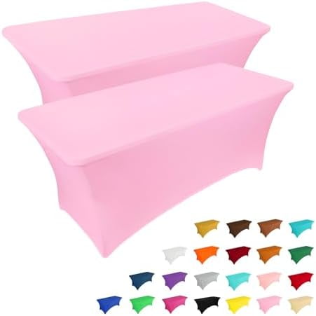 2 Pack 8FT Table Cloth for Rectangular Fitted Events Stretch Pink Table ...
