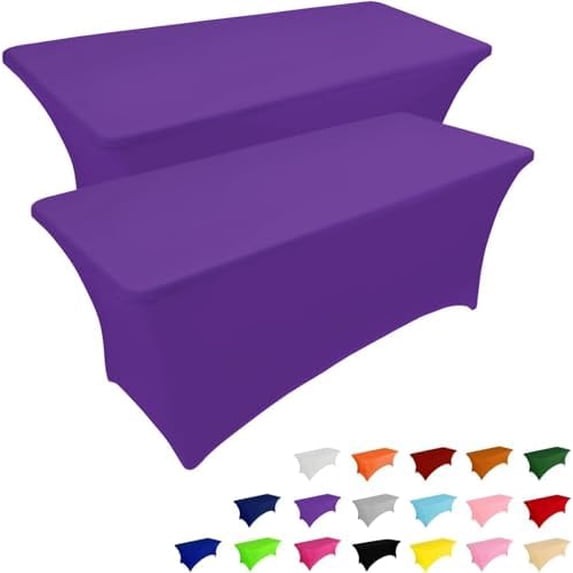 2 Pack 8FT Table Cloth for Rectangular Fitted Events Stretch Purple ...