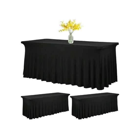 2 Pack 8Ft Spandex Table Skirts with Ruffles Design for Rectangle ...