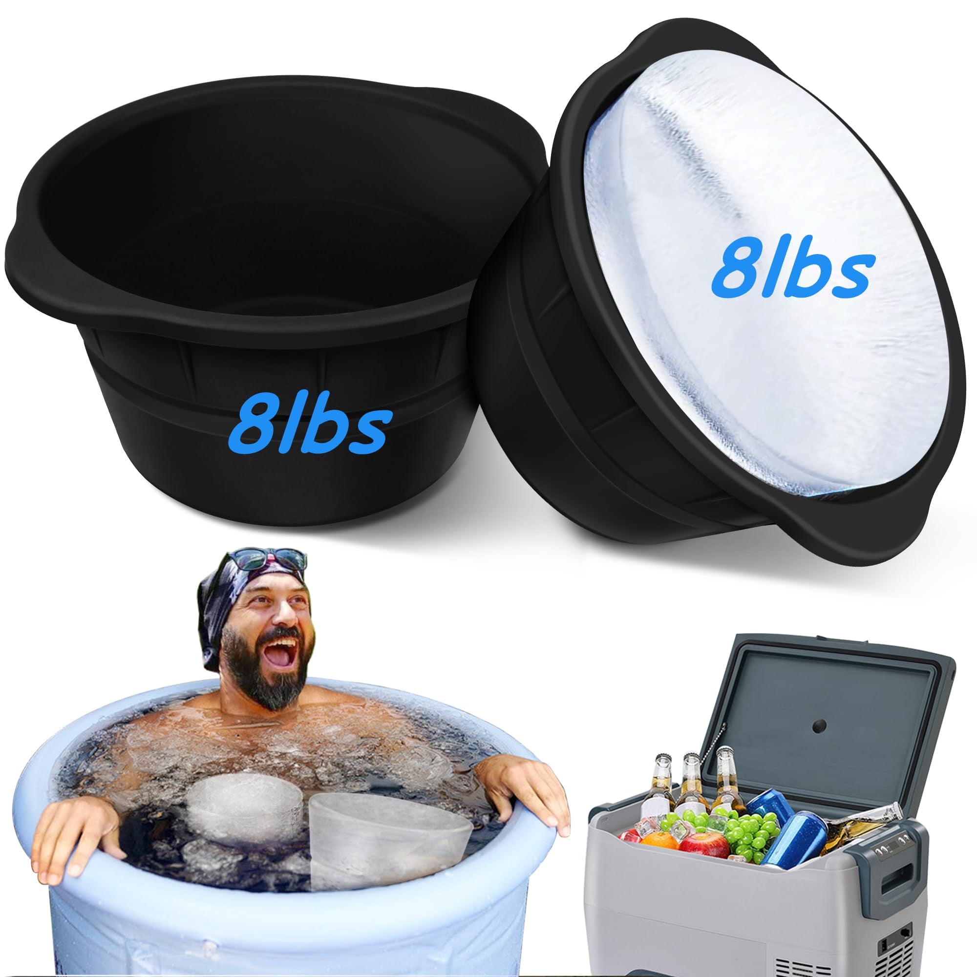 2 Pack 8Lbs Extra Large Ice Cube Molds, Reusable Large Ice Cube Tray ...