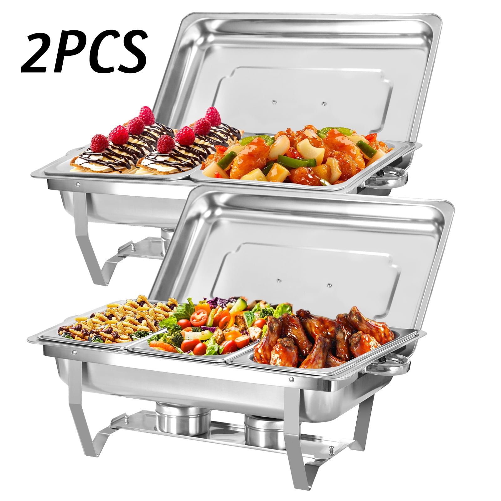 2 Pack 8QT Chafing Dish Stainless Steel Chafer Complete Set, Durable ...