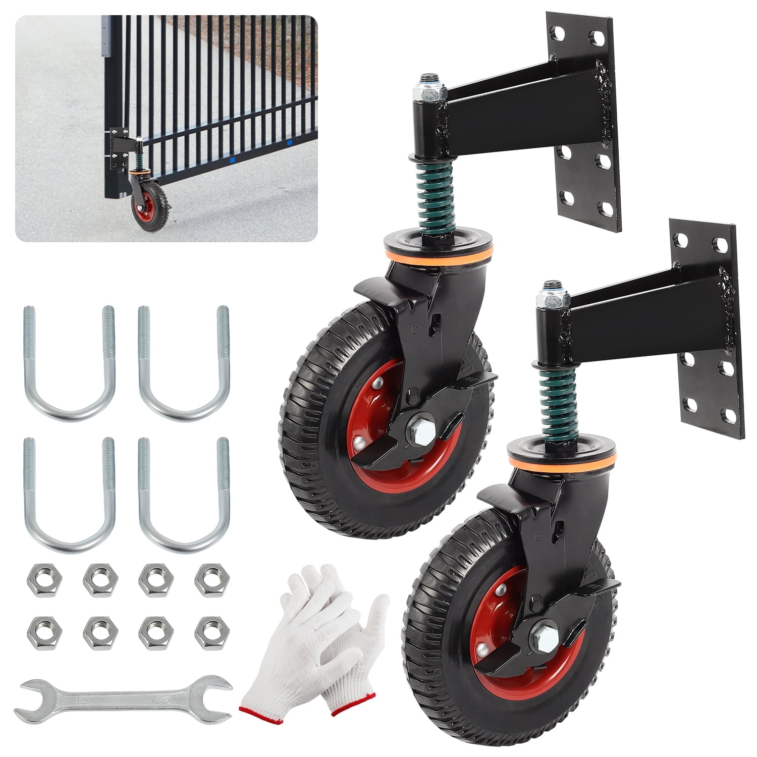 2 Pack 8inch Gate Wheel with Brake Moves Smoothly Fence Gate Wheel ...
