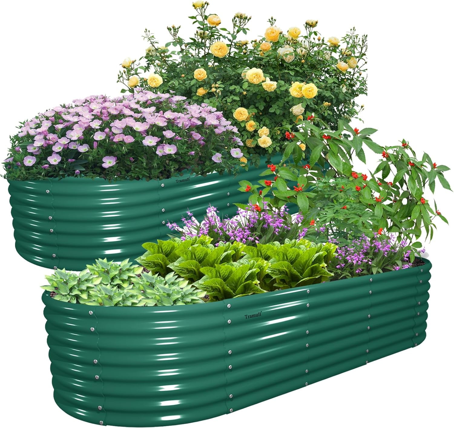 2 Pack 8x3x2FT Galvanized Raised Garden Bed Kit Oval Metal Ground ...