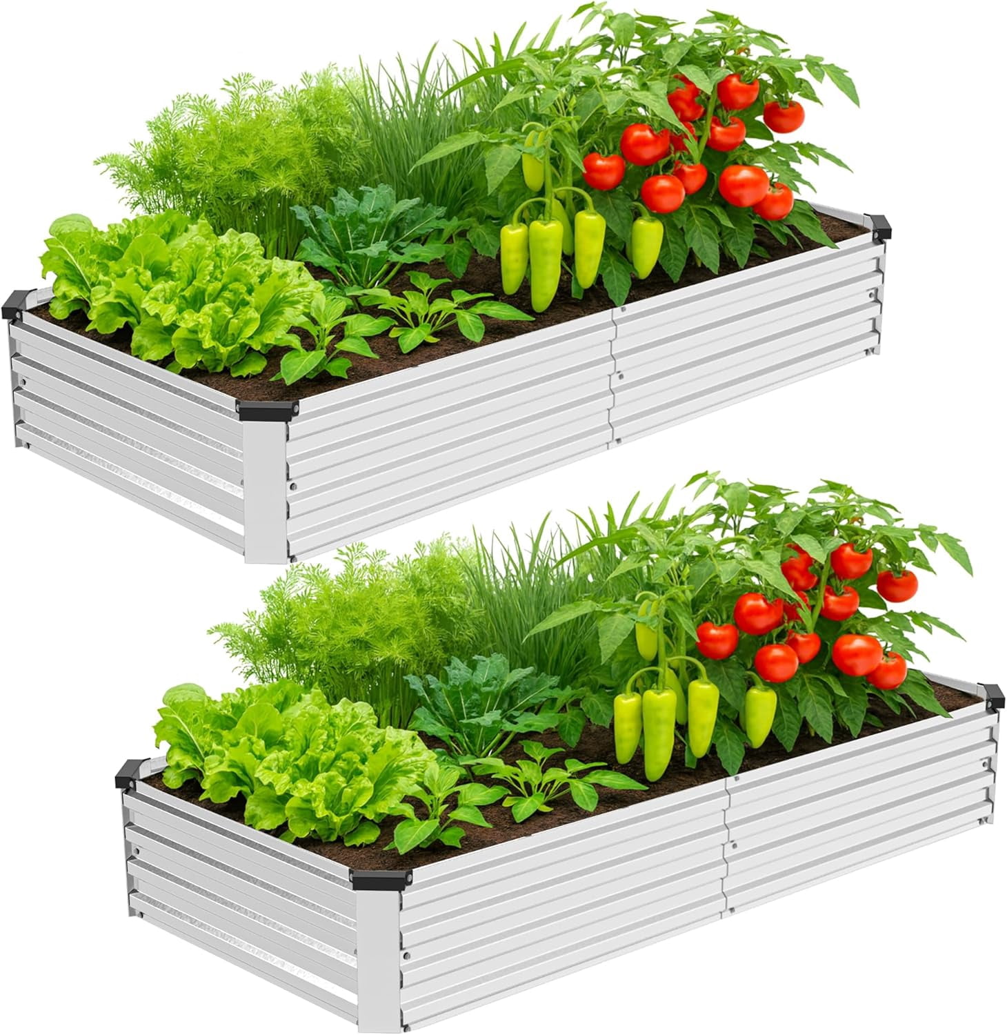 2 Pack 8x4x1FT Galvanized Metal Raised Garden Bed Kit for Vegetables ...