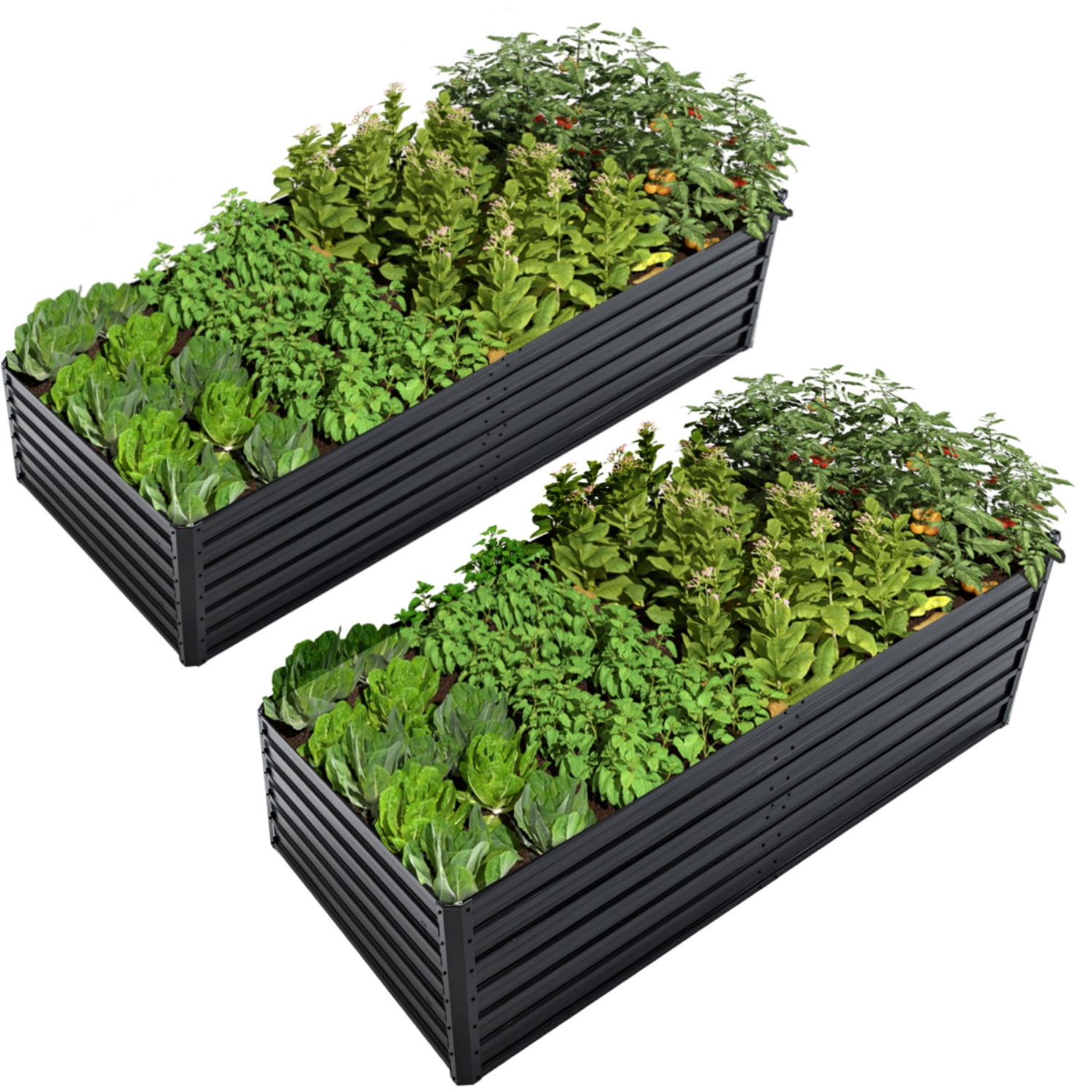 2-Pack 8x4x2 FT Galvanized Steel Raised Garden Beds Reinforced ...