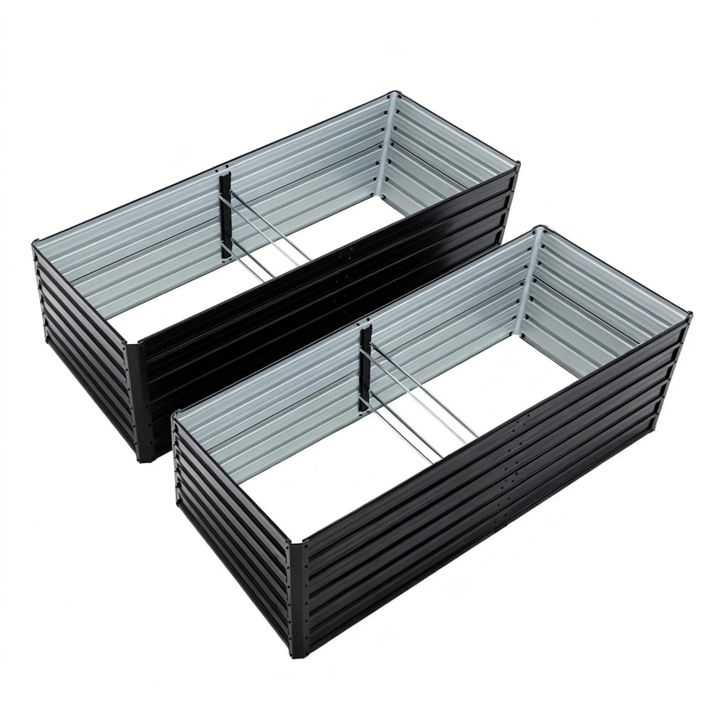 2 Pack 8x4x2 FT Metal Raised Garden Beds, Galvanized Steel Planter Box ...
