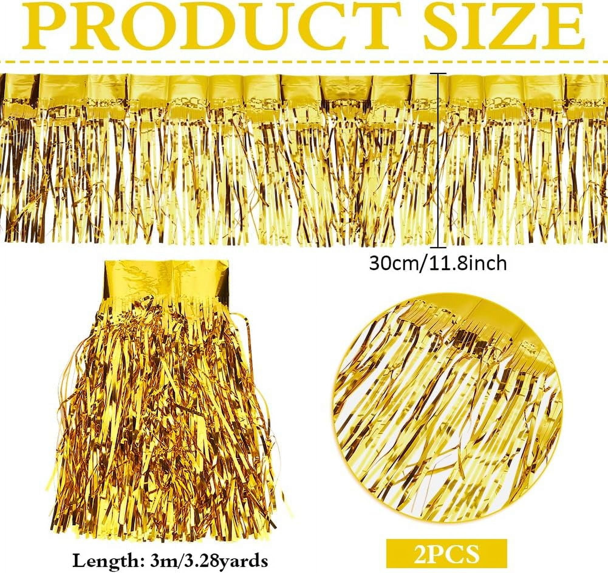 2 Pack 9.8 Feet×11.8inch Gold Foil Fringe Garland Metallic Vinyl Fringe ...