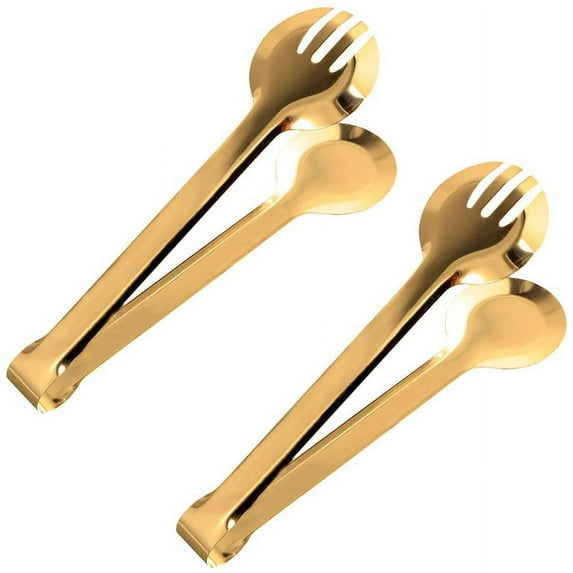 2-Pack 9 Inch Stainless Steel Gold Salad Tongs, Non-slip & Easy Grip ...