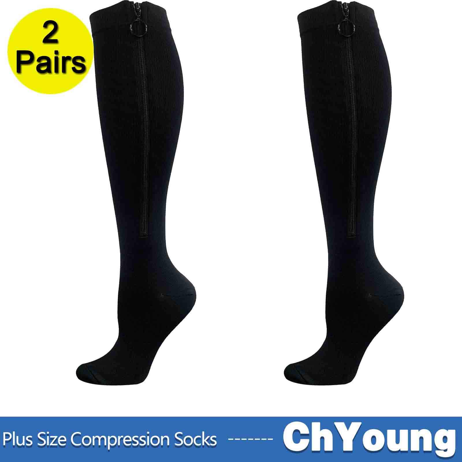 (2 Pack) 9# L/XL Zipper Compression Socks - 15-20 mmHg Open Toe Medical ...