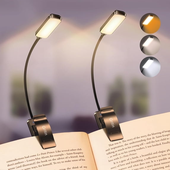 2 Pack 9 LED Rechargeable Book Light for Reading in Bed -Eye Caring 3 ...
