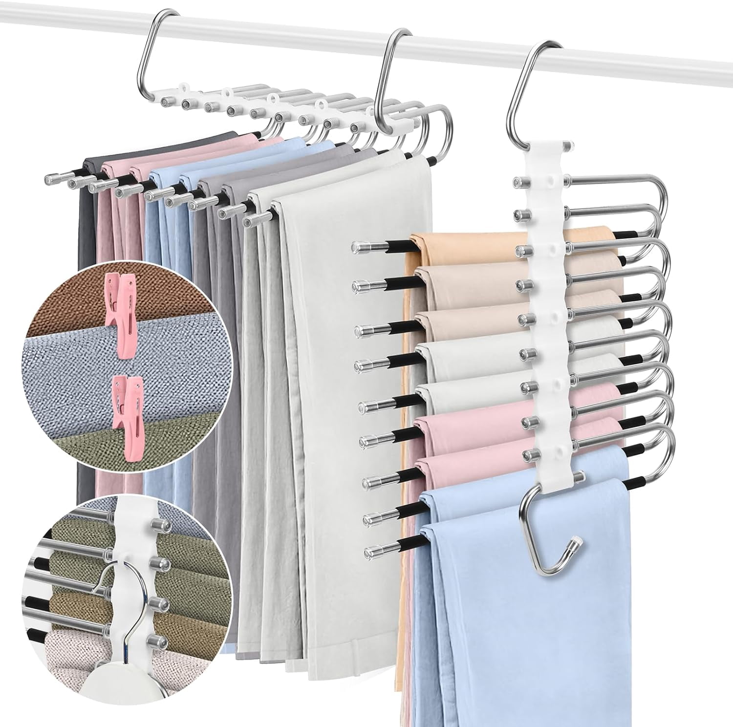 2 Pack 9 Layers Pants Hangers Space-Saving Stainless Steel Closet ...