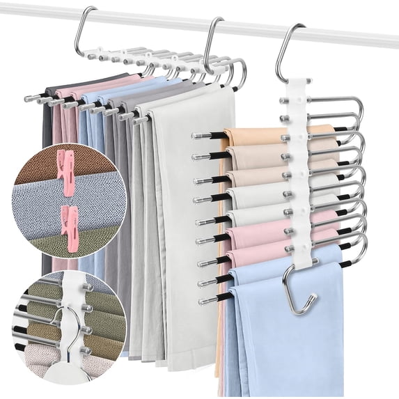 2 Pack 9 Layers Pants Hangers Space-Saving Stainless Steel Closet ...