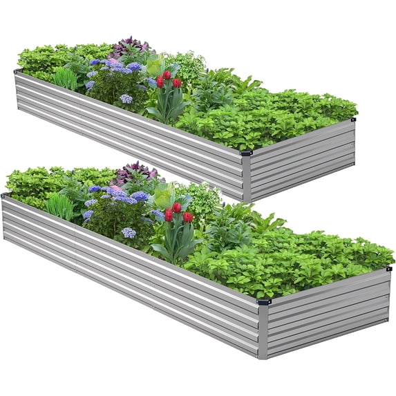 2 Pack 9 ft x 3 ft x 1 ft Galvanized Steel Raised Garden Bed Kit Silver ...