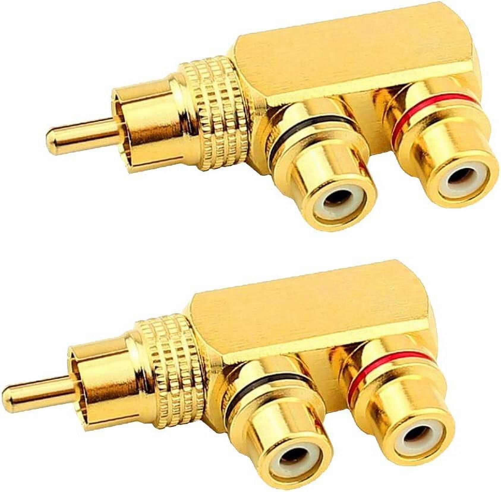 2-Pack 90 Degree Right Angle RCA Splitter,1RCA Male to 2RCA Female AV Splitter Adapter Connector ...
