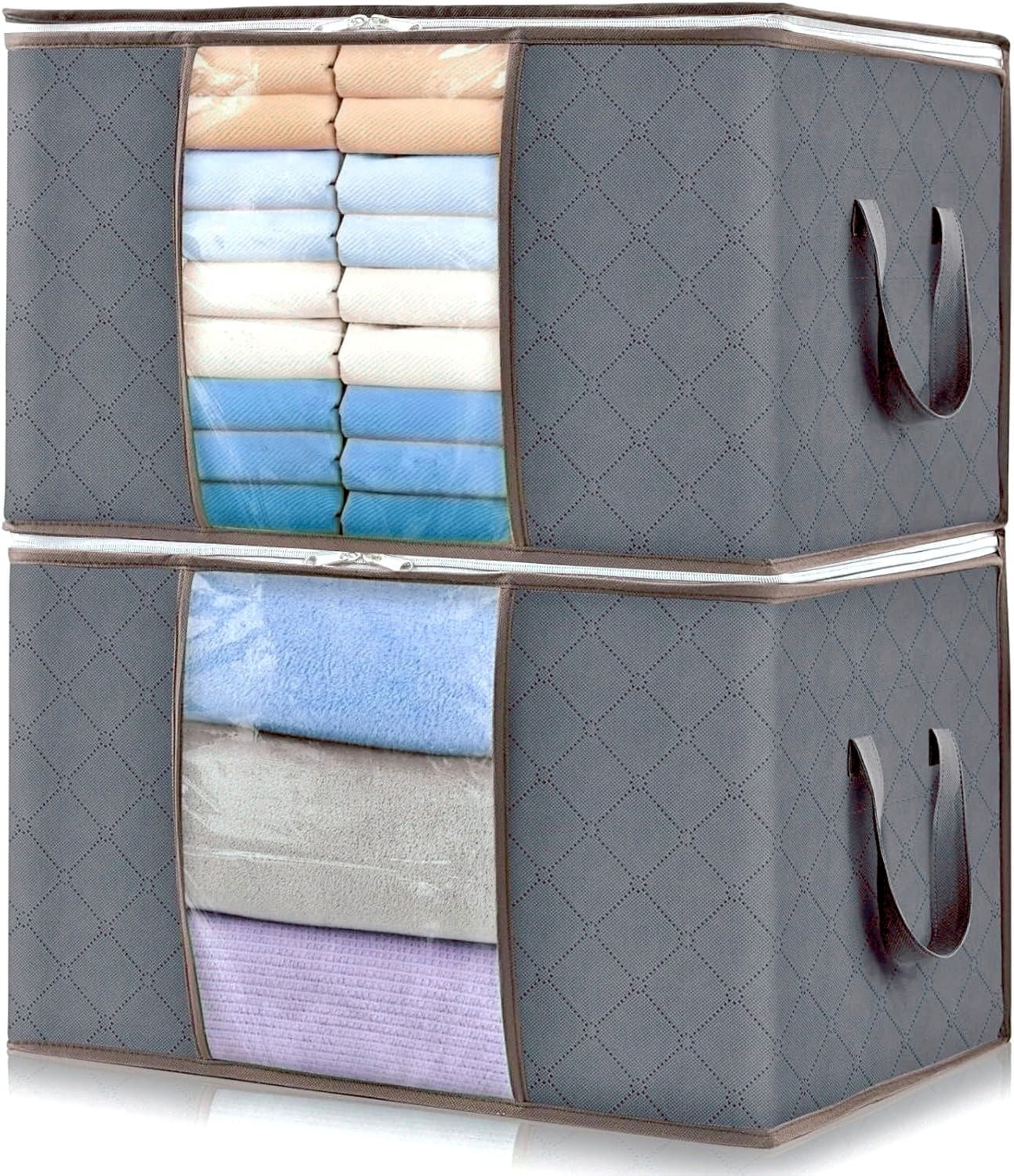 2 Pack 90L Large Storage Bags for Clothes, Foldable Closet Organizers ...