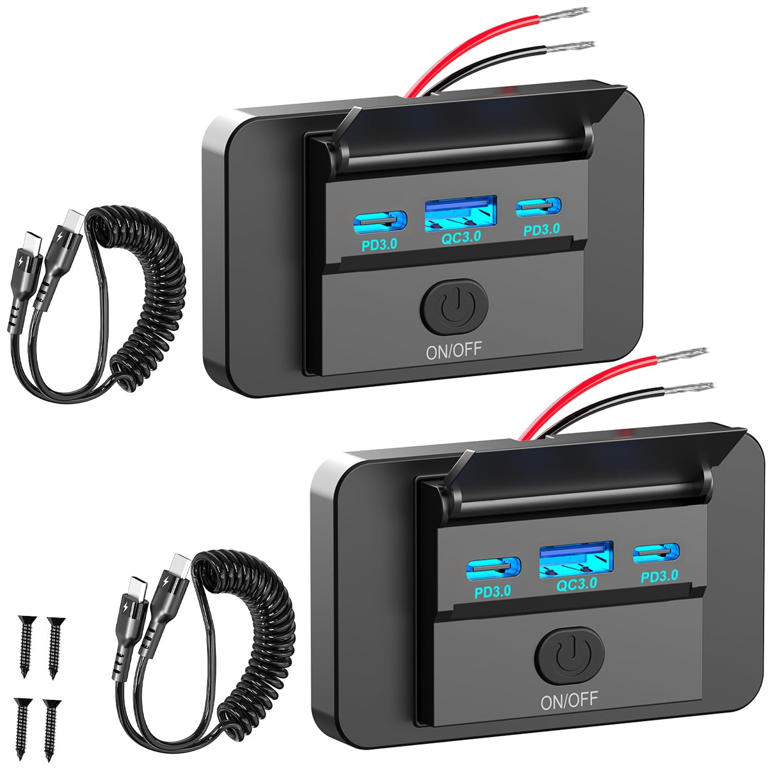 2 Pack 90W 12 Volt USB Outlet H2FSDPanel Wall Mount Ouffun Dual 36W PD ...