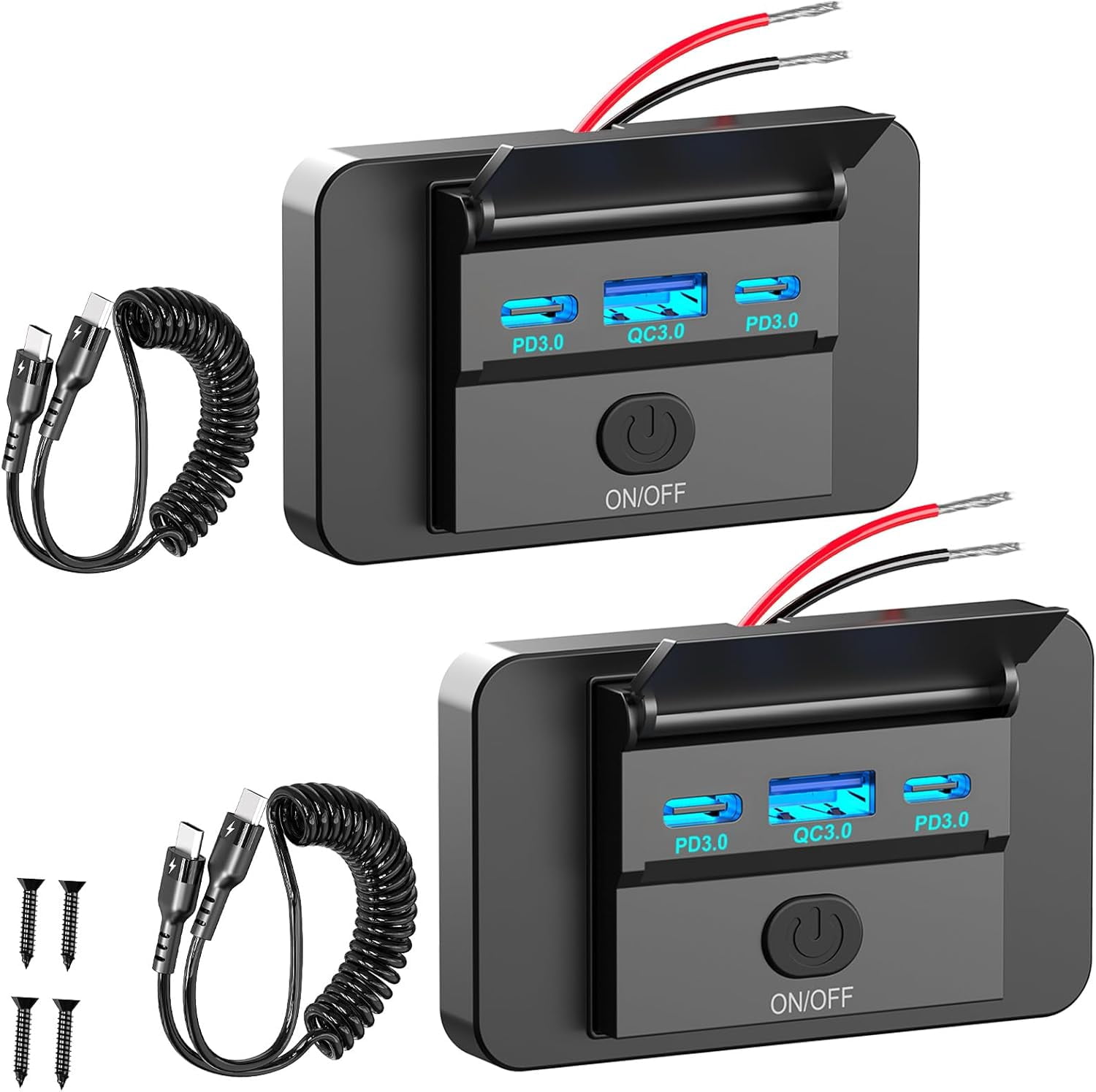 2 Pack 90W 12 Volt USB Outlet Panel Wall Mount Dual 36W PD & QC3.0 18W ...