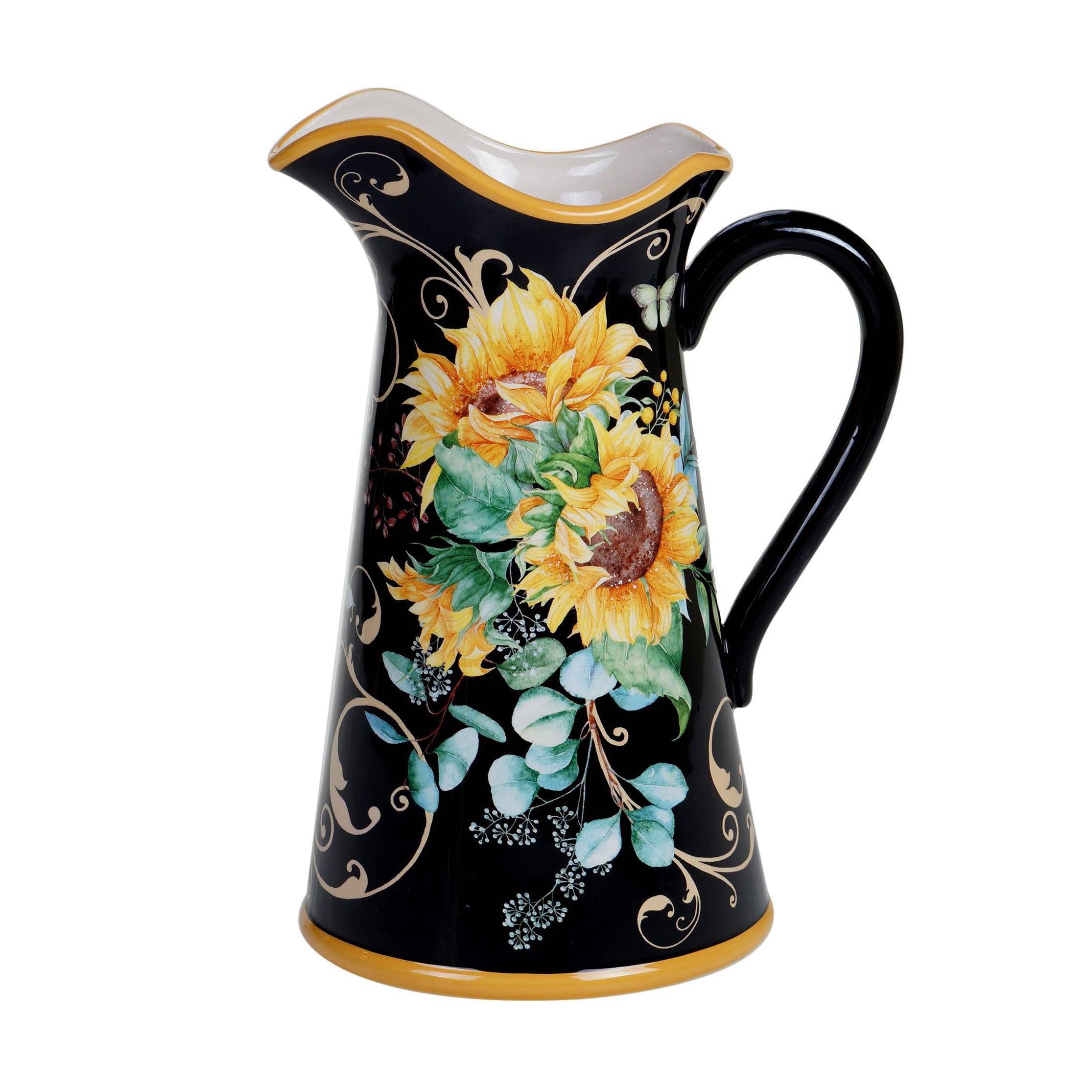 [2 Pack]- 96oz Earthenware Sunflower Fields Beverage Pitcher - Walmart.com