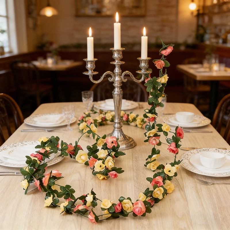 2 Pack 98.5inch Artificial Rose Vine Flowers Garland, Hanging Rose Ivy ...