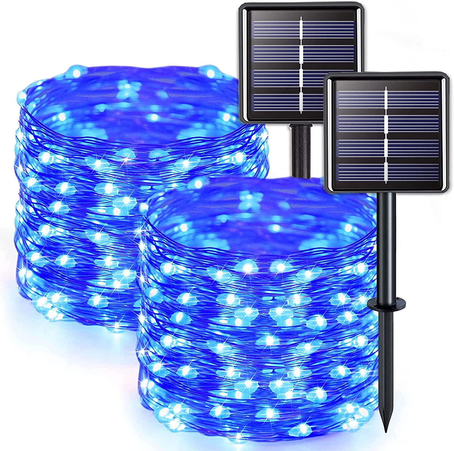 2 Pack 98FT 100LEDs Solar Powered String Lights Copper Wire Fairy Light ...