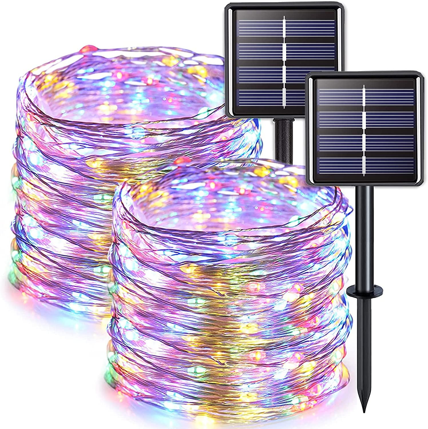 2 Pack 98FT 100LEDs Solar Powered String Lights Copper Wire Fairy Light ...